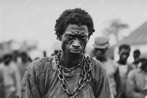 A Historic Portrait Of A Black African Slave With Metal Chains