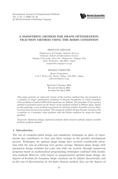 Pdf A Smoothing Method For Shape Optimization Traction Method Using
