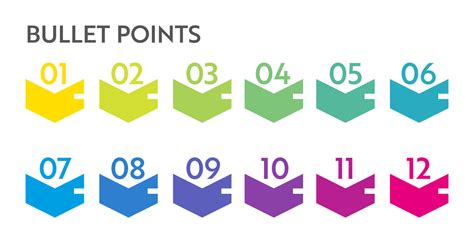 Bullet Points Numbers Colorful List Markers From 1 To 12 Vector Design Elements Set For Modern