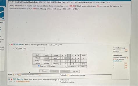 Solved 20 Problem 2 A Parallel Plate Capacitor Has A