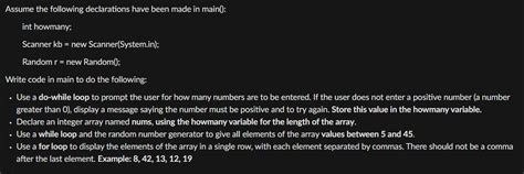 Solved Assume The Following Declarations Have Been Made In