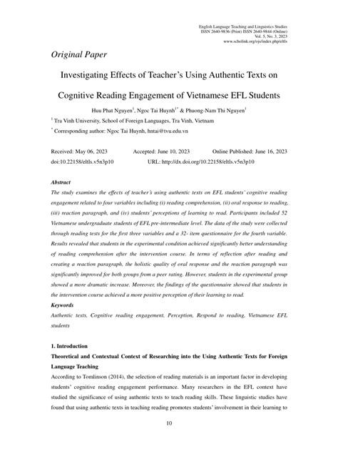 Pdf Investigating Effects Of Teachers Using Authentic Texts On