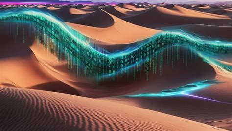digital binary code wave in the desert tech style background premium