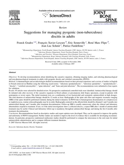 Pdf Suggestions For Managing Pyogenic Non Tuberculous Discitis In
