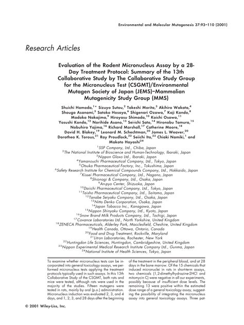 Pdf Evaluation Of The Rodent Micronucleus Assay By A 28 Day Treatment
