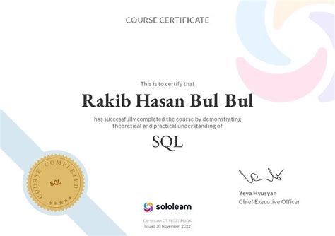 rakib hasan on linkedin completed course on sql from sololearn