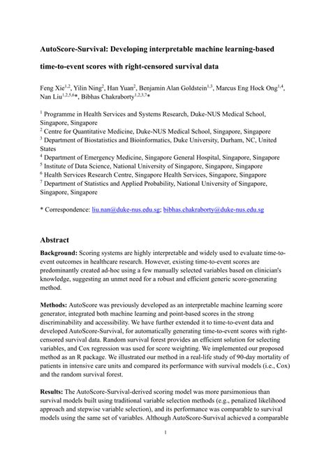 Pdf Autoscore Survival Developing Interpretable Machine Learning