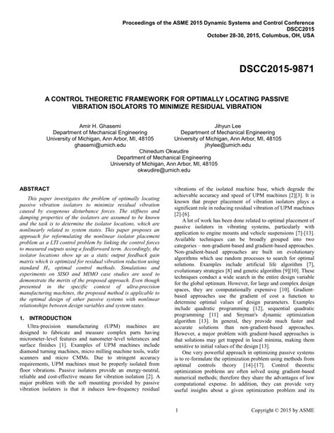 Pdf A Control Theoretic Framework For Optimally Locating Passive Vibration Isolators To