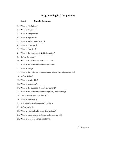 Programming In C Final Assignment Imp Ques Programming In C