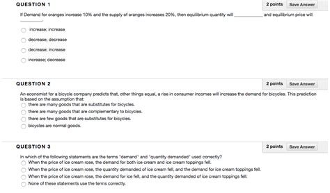 Solved Question 1 2 Points Save Answer If Demand For Oranges