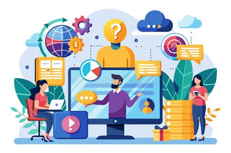 Two People Engage In Resolving Internet Issues With Digital Tools And Concepts Displayed Around