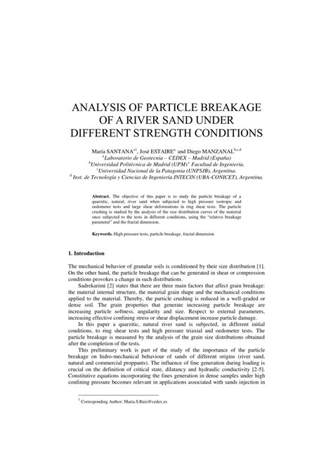 PDF ANALYSIS OF PARTICLE BREAKAGE OF A RIVER SAND UNDER DIFFERENT STRENGTH CONDITIONS