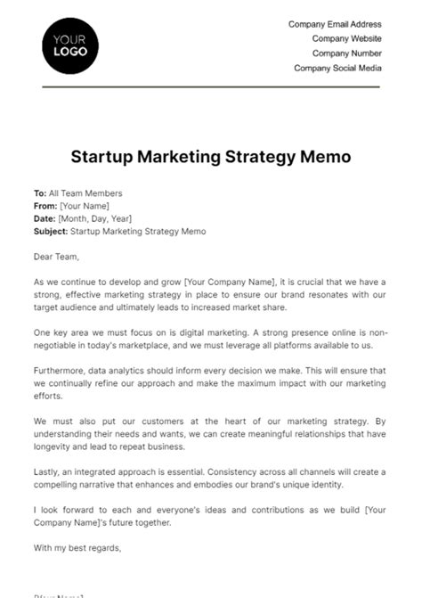 free startup marketing strategy memo template to edit online