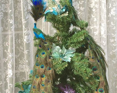Peacock Tree Topper Peacock Feathers Peacock Print Ribbons Gold