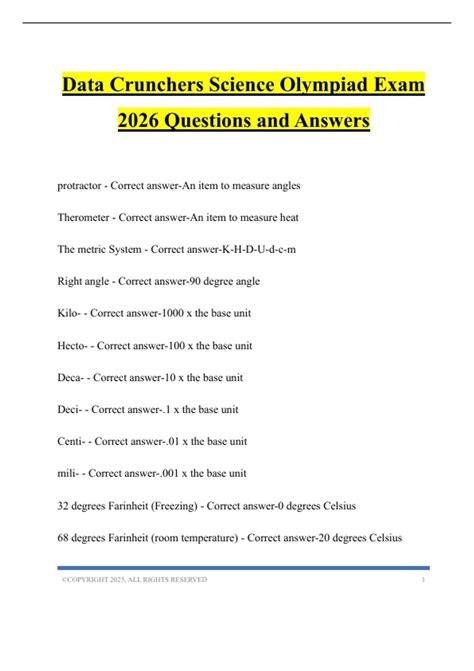 Data Crunchers Science Olympiad Bundled Tests 2026 Questions And Answers Stuvia Us