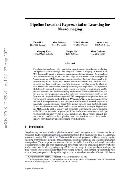 Pdf Pipeline Invariant Representation Learning For Neuroimaging