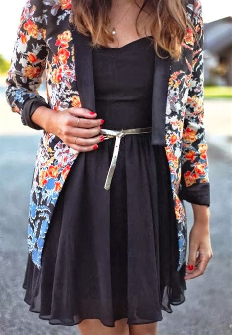 Floral Cardigan With Black Mini Dress Fashion Inspiration