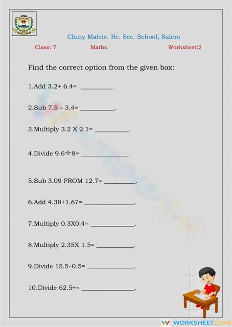 Class 7 Maths Ws 2 Worksheet