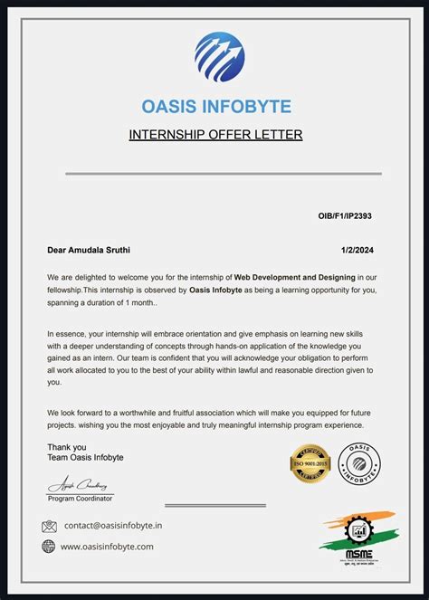 Sruthi Amudala On Linkedin Webdevelopmentanddesigning Oasisinfobyteinternship Webdevelopment