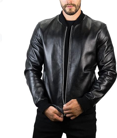 Black Leather Bomber Jacket For Men