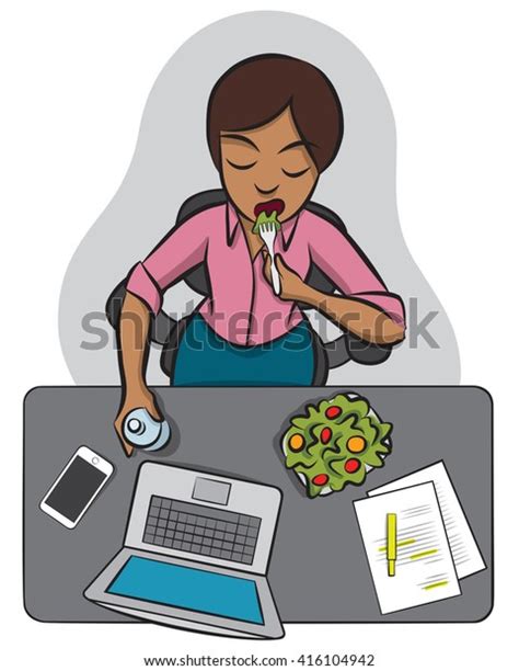 Office Worker Eats Lunch Her Desk Stock Vector Royalty Free 416104942