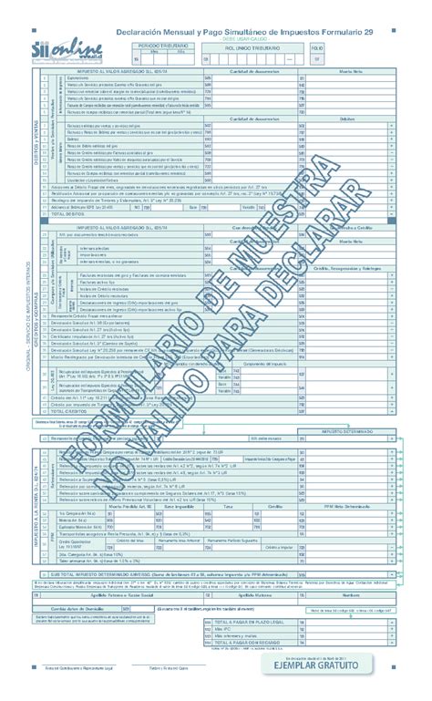 Plantilla F29 Declaración Mensual Y Pago Simultáneo De Impuestos D L