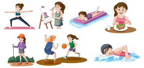 Pubertad Chicas Haciendo Diferentes Actividades Colección Vector Gratis