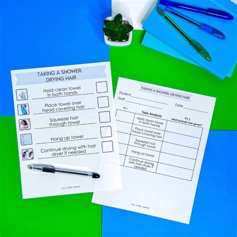 How To Shower Dry Your Hair Visual Task Analysis Template Special Education