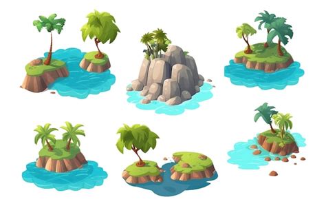 Premium Ai Image Ui Set Vector Illustration Of Island With Palm Trees