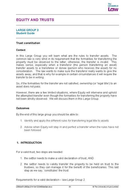Equity And Trusts Eqt2526 Lg3 Student Guide Trust Constitution