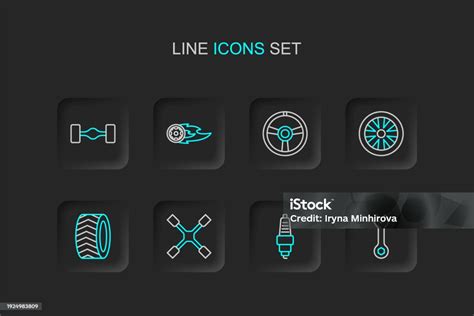 세트 라인 렌치 스패너 자동차 점화 플러그 휠 렌치 타이어 휠 스톱워치 레이싱 스티어링 화재 불꽃 및 섀시 자동차 아이콘 벡터 계시기에 대한 스톡 벡터 아트 및 기타 이미지