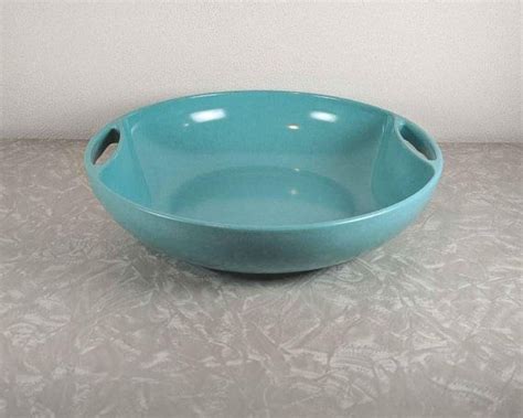 Vintage Turquoise Blue Melmac Serving Bowl Double Handle Branchell Melmac St Louis Mo