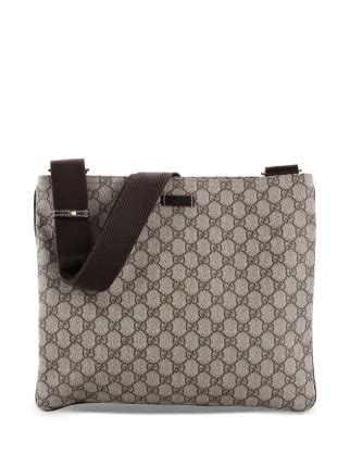 Gucci Pre Owned Zip Top Messenger Bag Gg Coated Canvas Large Crossbody