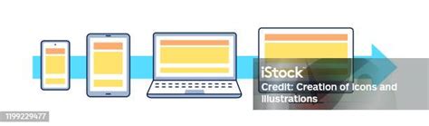 모바일 첫 번째 플랫 벡터 그림입니다 개요 아이콘 스마트 폰 태블릿 노트북 Pc 반응형 웹 디자인 개념 Ui Ux Gui 디자인 요소입니다 0명에 대한 스톡 벡터 아트 및