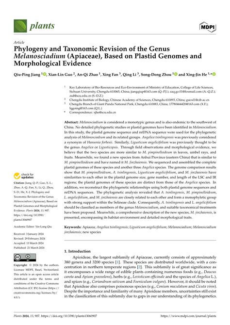 Pdf Phylogeny And Taxonomic Revision Of The Genus Melanosciadium