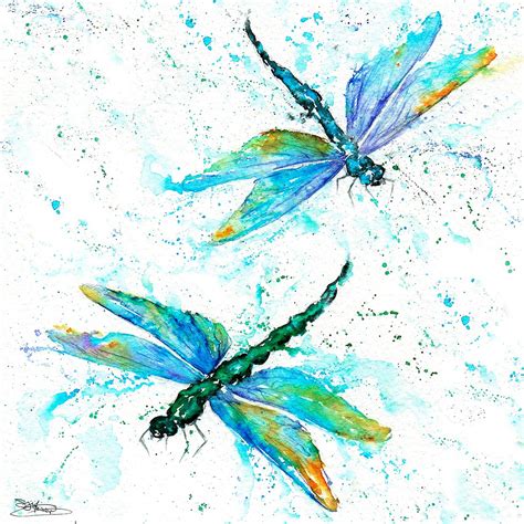 Dragonflies Blue Watercolour Glass Splashback