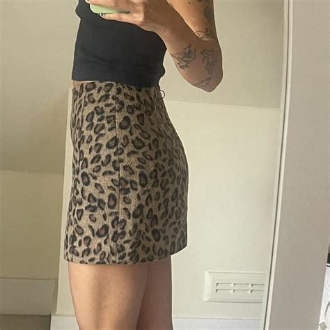 Leopard Print Fuzzy Mini Aline Skirt With Zip Depop