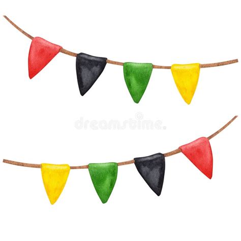 Triangular Colorful Flags Garland Red Green Black Yellow Kwanzaa Holiday Black History Month