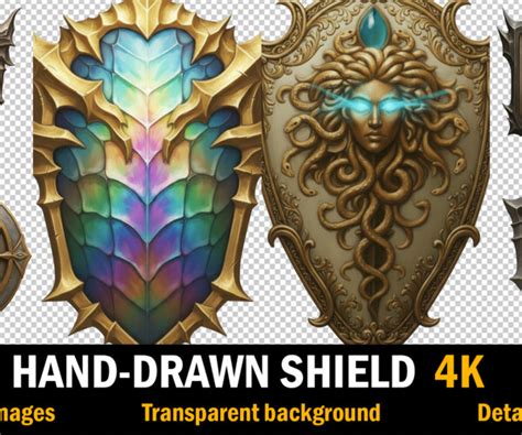 Artstation 100 Hand Drawn Style Shield Collection 4k Png Reference