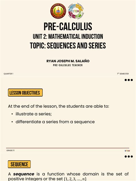 Precalculus Mathematical Induction Lesson5 Sequences And Series Pdf