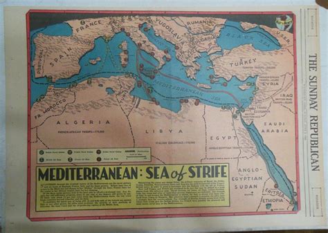 Original 1940 Ww2 Newspaper Color Map Mediterranean Sea Of Strife 4546417539