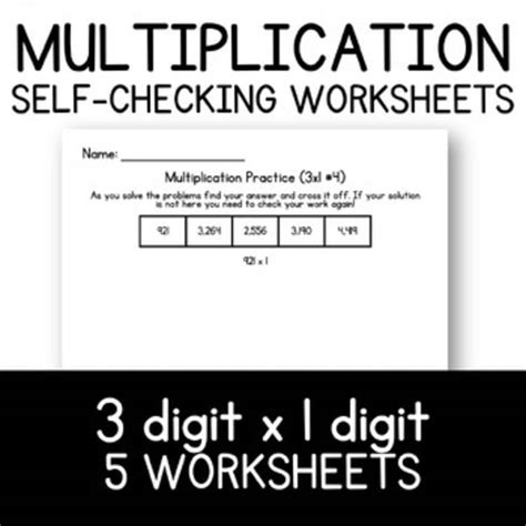 Five 3x1 Multiplication Self Checking Worksheets By Cheerful Chalkboard