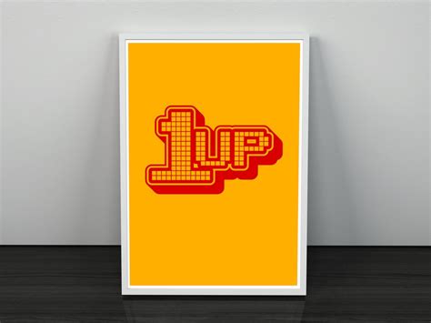 1up Retro Arcade Print Yellow For Gaming Enthusiasts Etsy