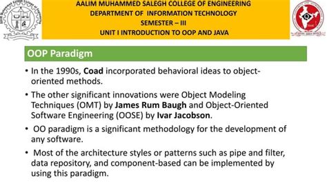 CS OOP UT I T OBJECT ORIENTED PROGRAMMING PARADIGM Pptx