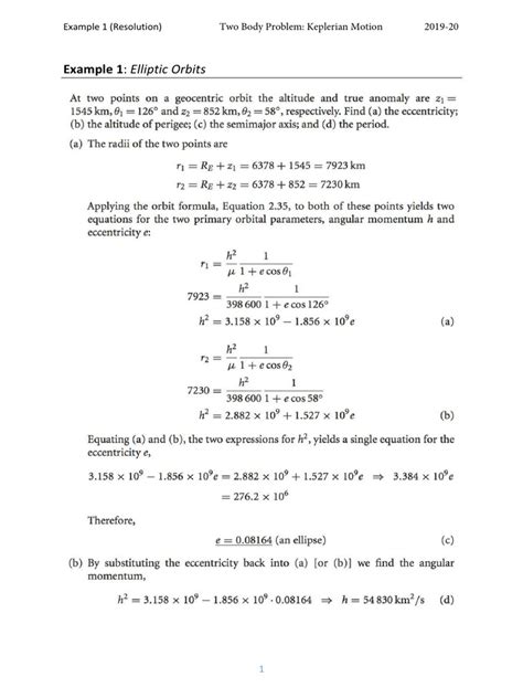 Examples 1 Two Body Problem Keplerian Motion Solved Pdf Orbit Apsis