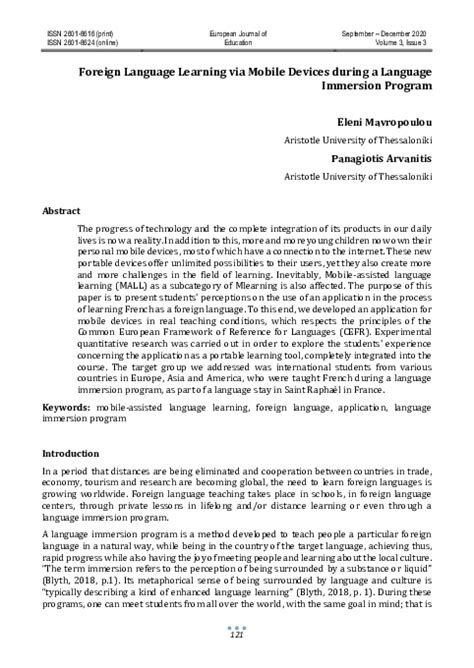 Pdf Foreign Language Learning Via Mobile Devices During A Language Immersion Program