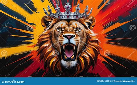 Abstract Painting Of A Majestic Lion S Head Its Mouth Open In A