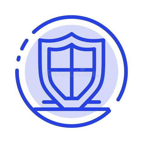 Internet Protection Safety Security Shield Blue Dotted Line Line Icon Stock Vector