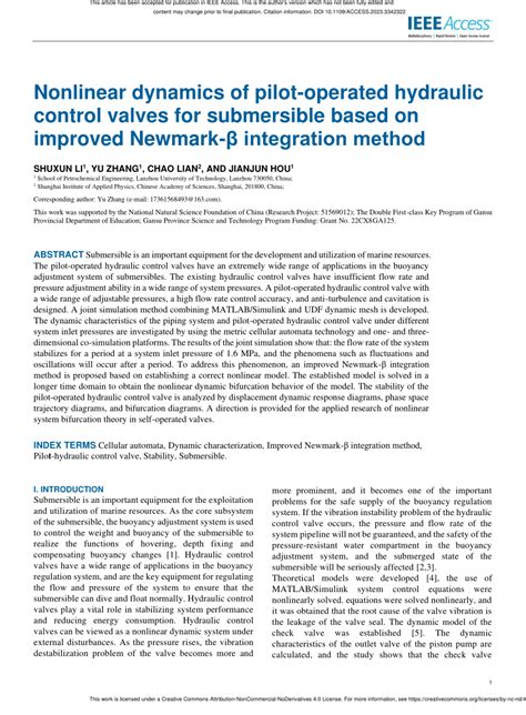 pdf nonlinear dynamics of pilot operated hydraulic control valves for