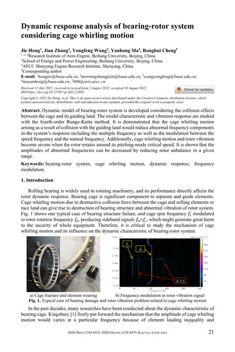 Pdf Dynamic Response Analysis Of Bearing Rotor System Considering